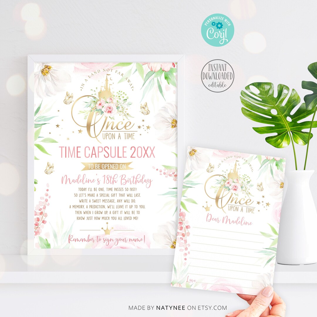 Princess 1st Birthday Time Capsule: Message Cards (printable Template ...