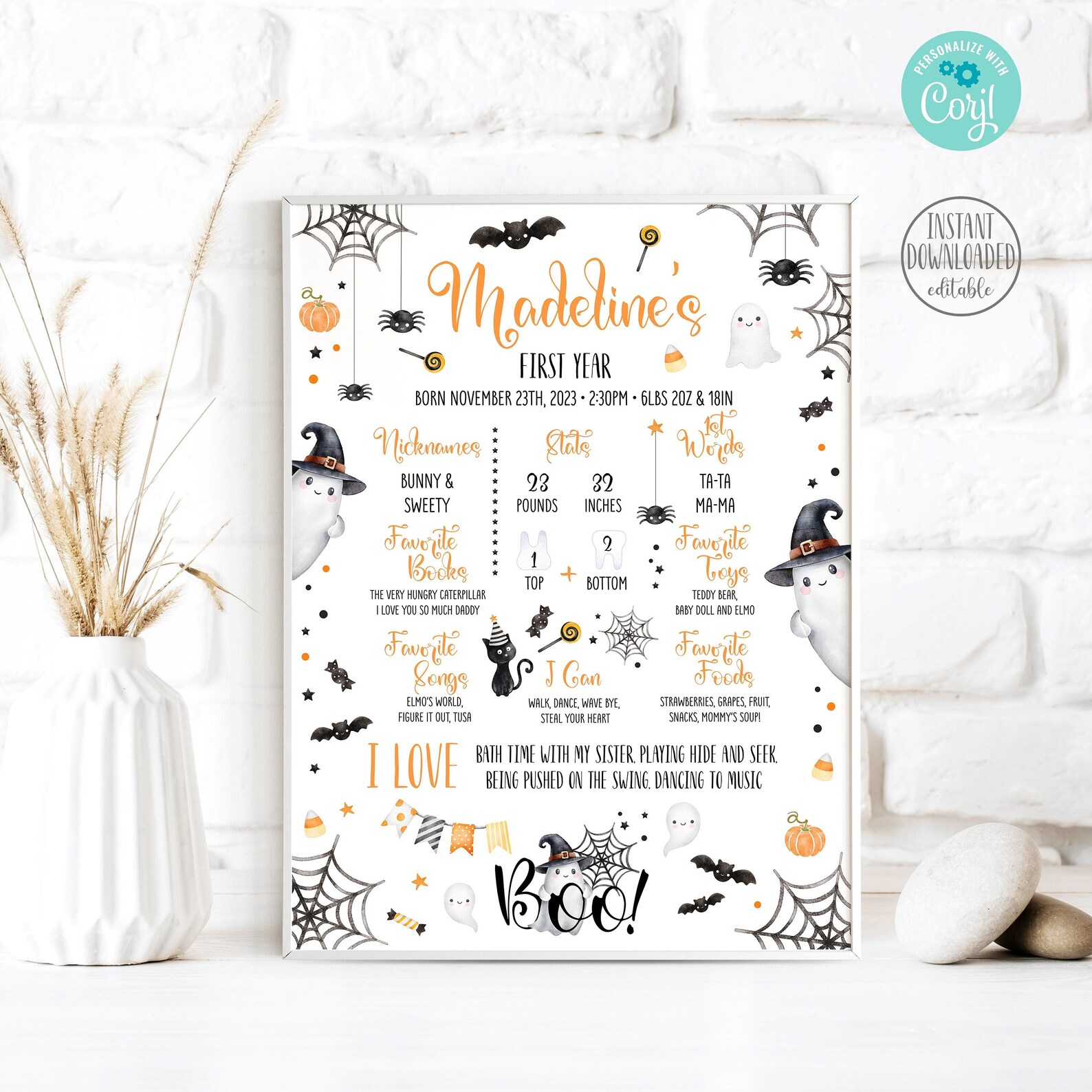 Spooky 1st Birthday Milestone Sign: Halloween Theme (digital Download ...