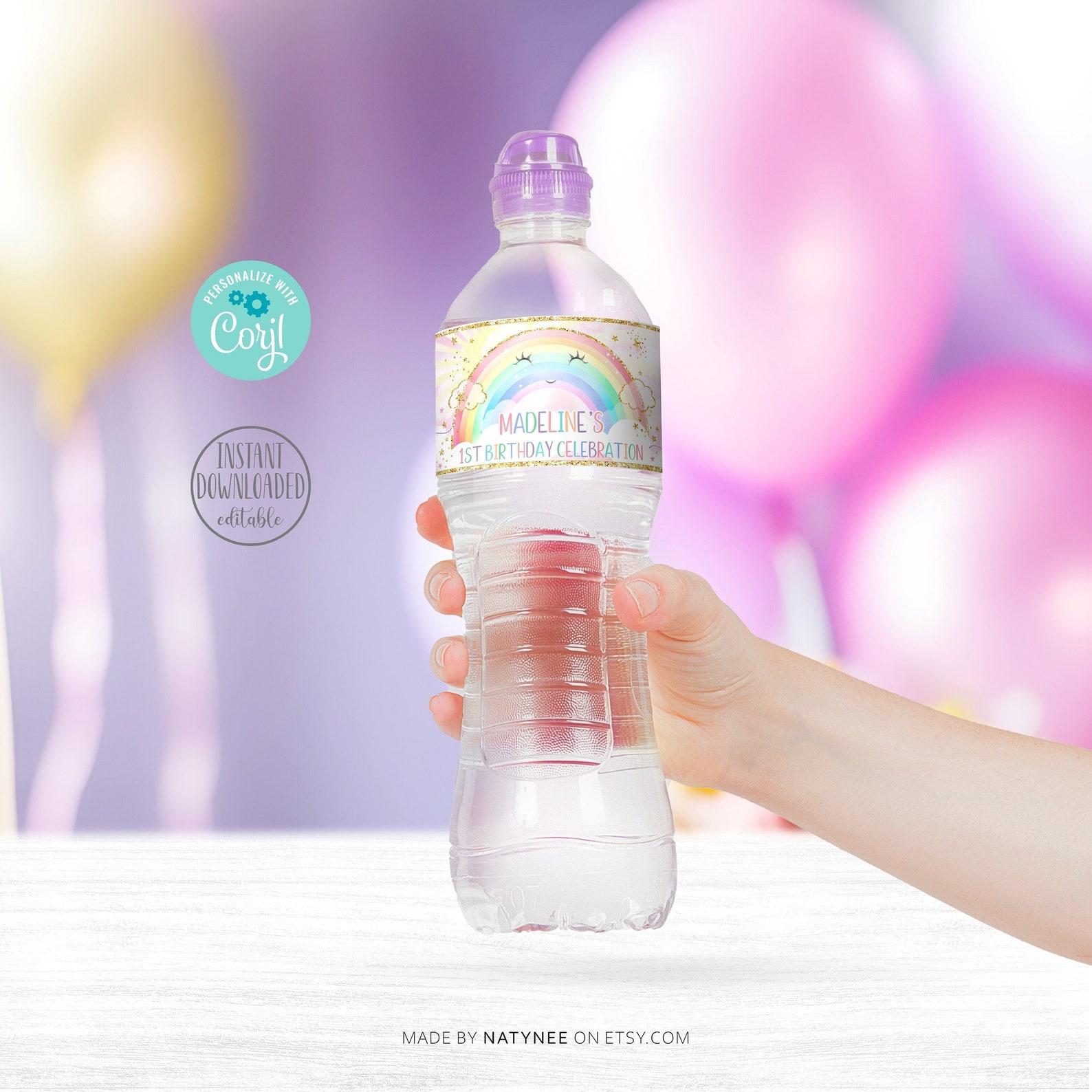 Editable Pastel Rainbow Water Bottle Label. Printable Rainbow and Sun 1 ...
