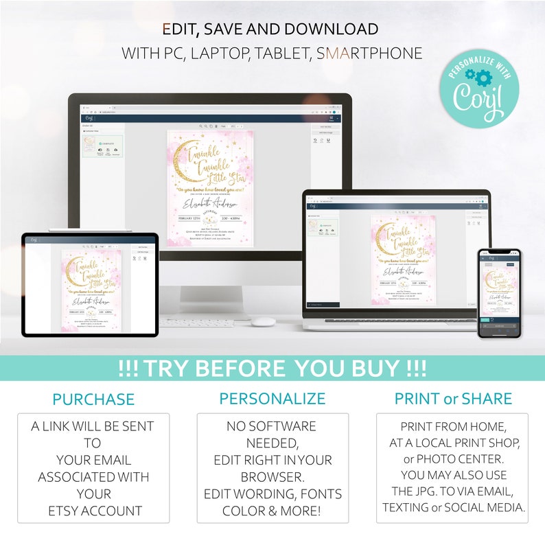 Editable Twinkle Little Star Baby Shower Invitation (digital Download ...