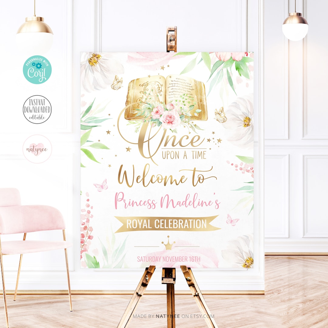 EDITABLE Welcome Sign Gold Book 1st Birthday Party. Once Upon a Time ...