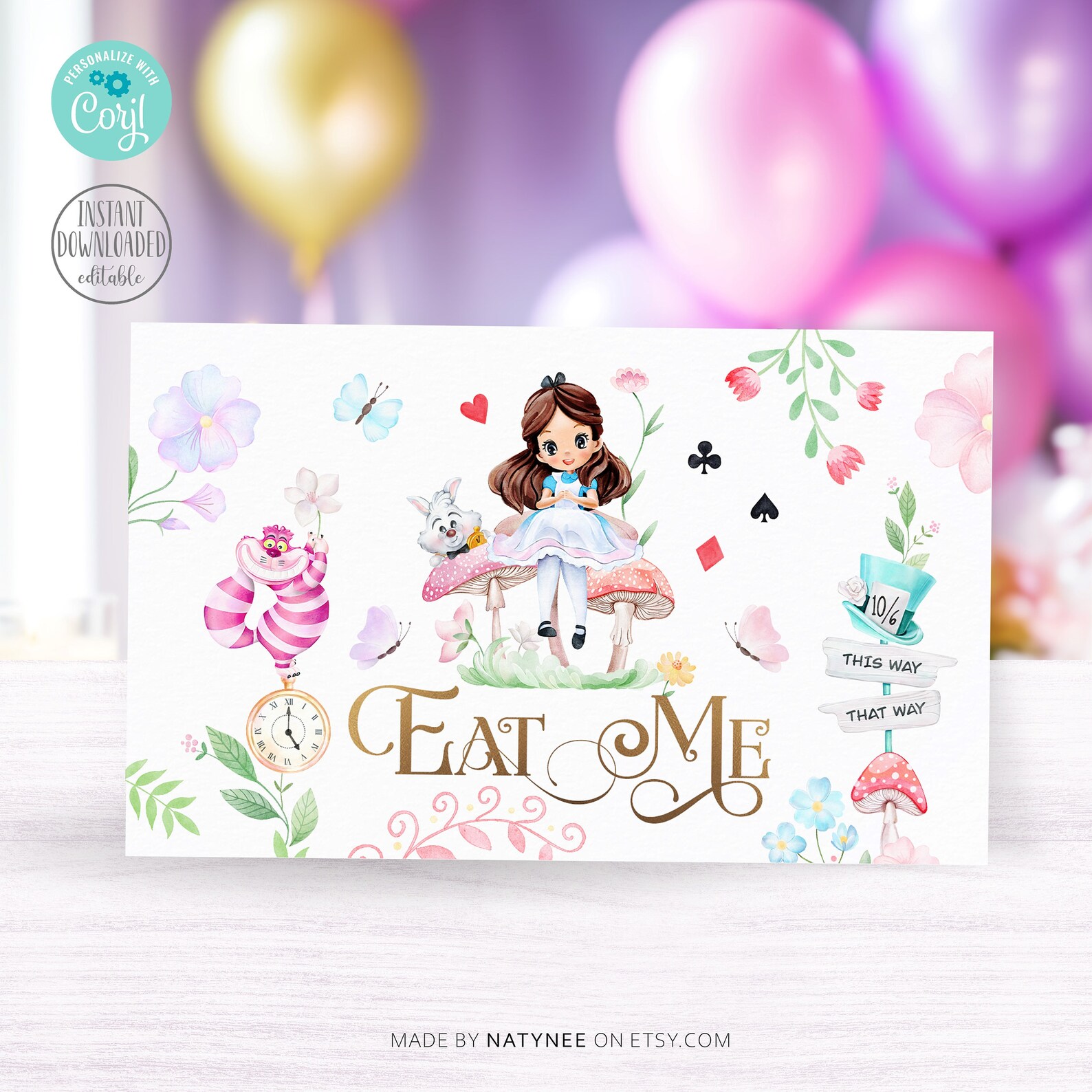 Editable Alice in Wonderland Food Labels Mad Hatter Tea Party Birthday ...