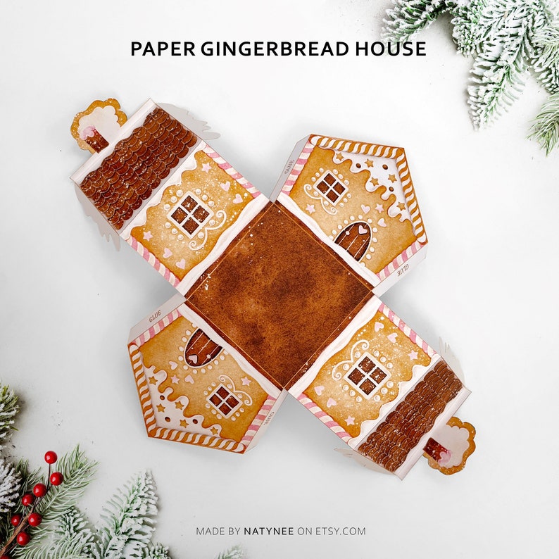 Printable Christmas Paper Gingerbread House: DIY Gift Box (digital ...