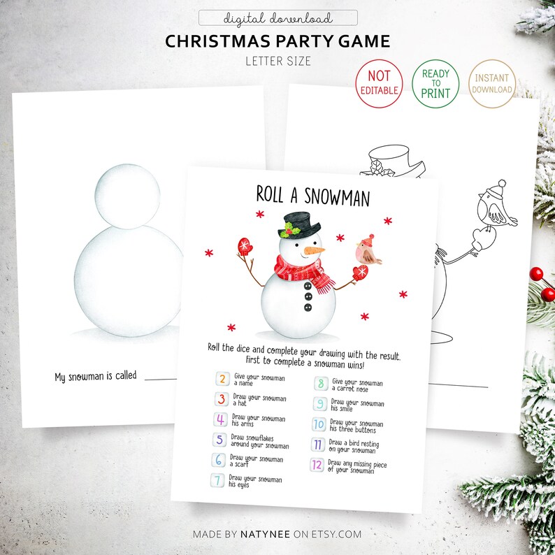 Printable Family Christmas Dice Game. Roll a Snowman Game. Roll a ...