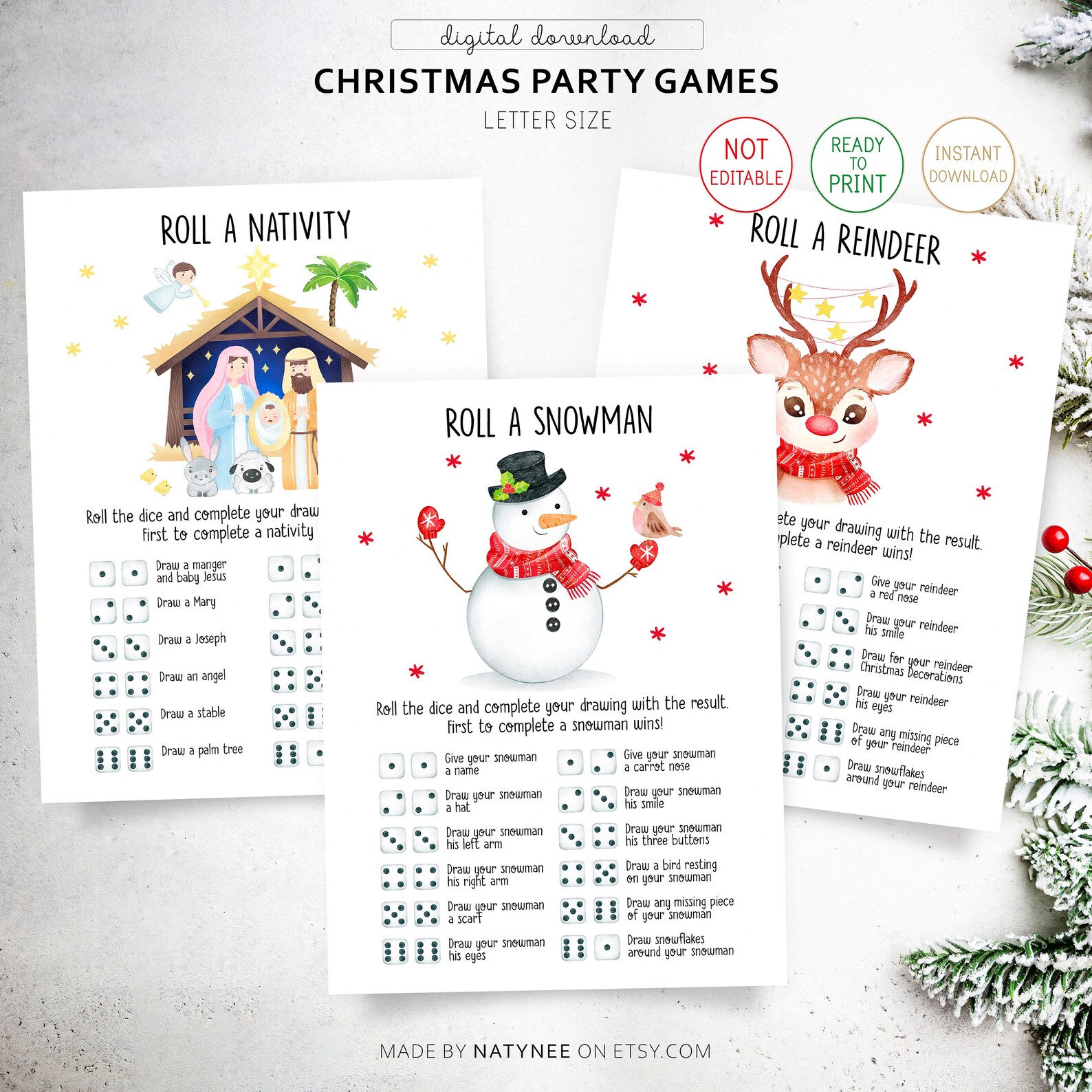 Printable Family Christmas Dice Game. Roll a Snowman Game. Roll a ...
