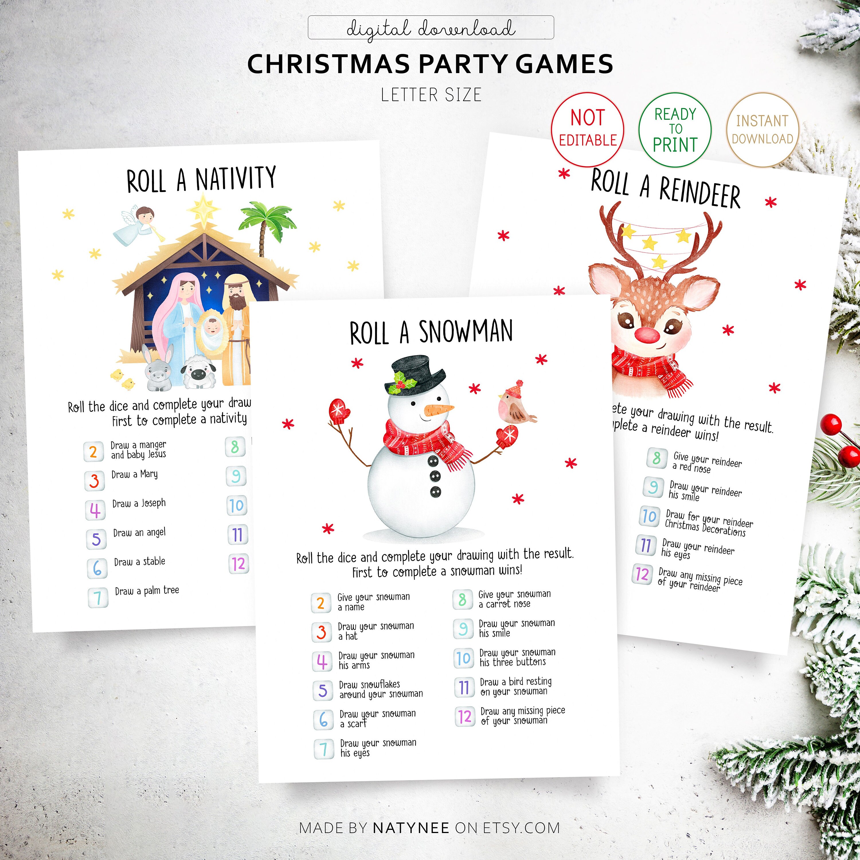 Printable Family Christmas Dice Game. Roll a Snowman Game. Roll a ...