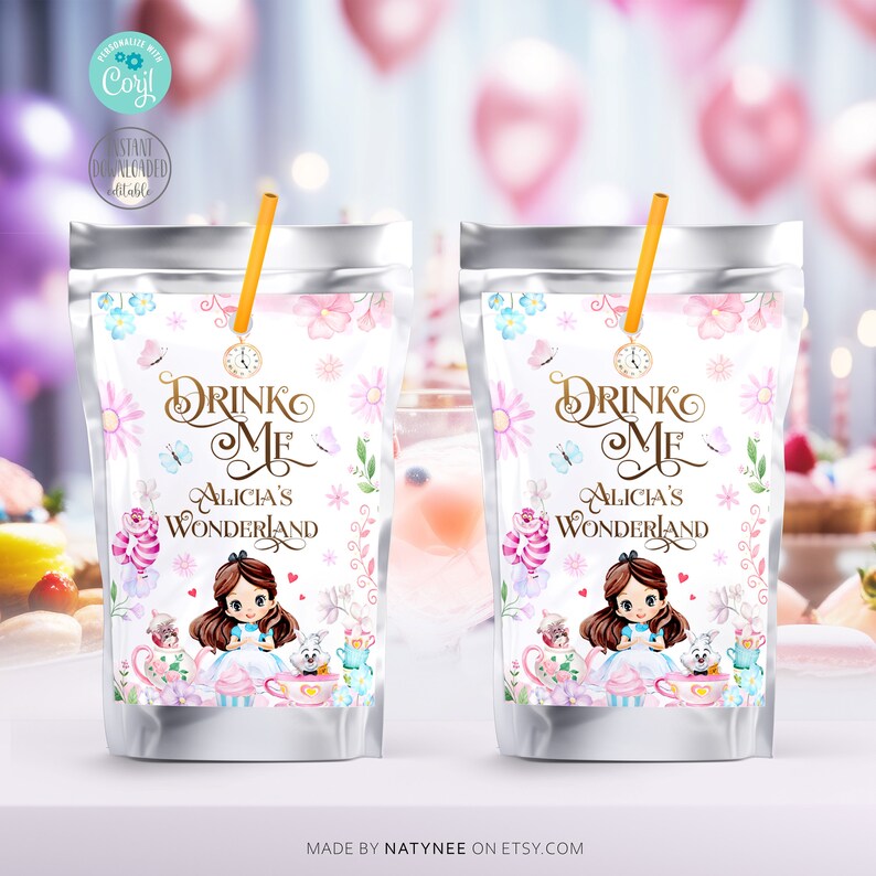 PRINTABLE Alice Wonderland 1st Birthday Party Favor Capri Sun Wrapper ...