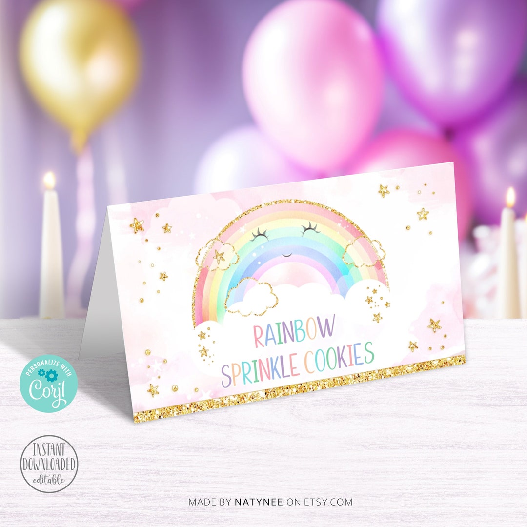 Editable Pastel Rainbow Food Labels. First Birthday Food Cards Tent ...