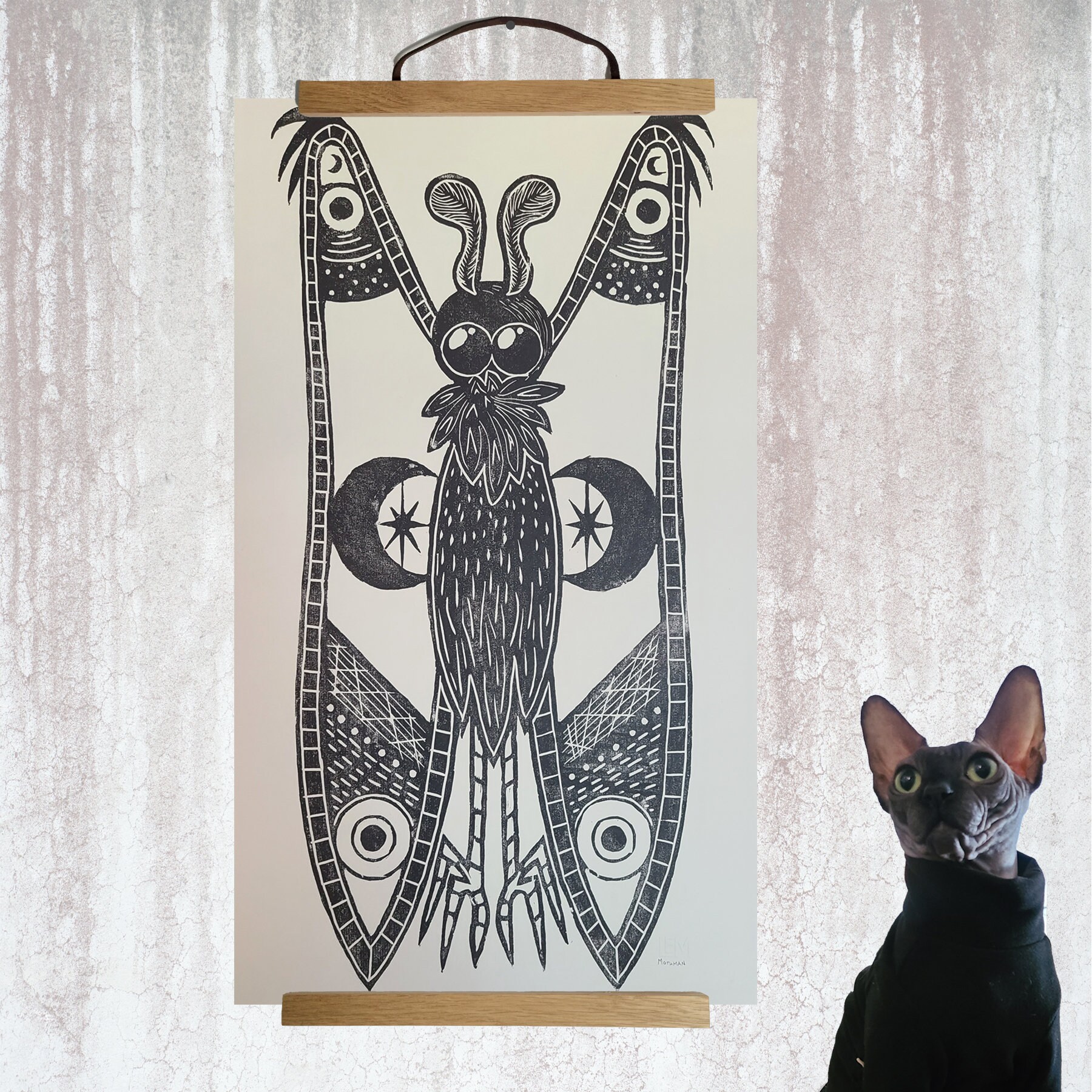 Mothman Cryptid Original Woodblock Print Limited Edition Art - Etsy