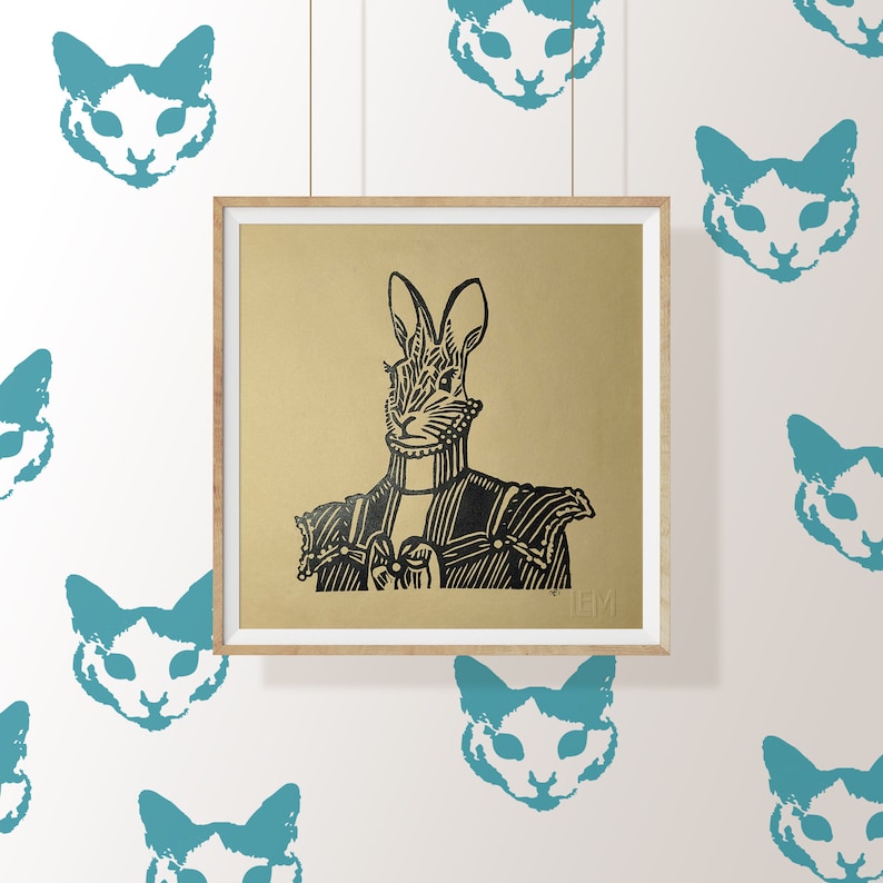 Rabbit Lady Woodblock Print Original Art Open Edition - Etsy