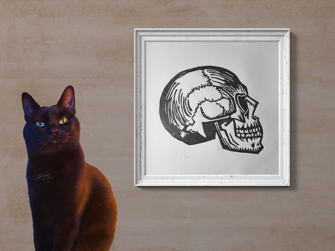 Heart Eyed Skull Original Woodblock Print Open Edition - Etsy