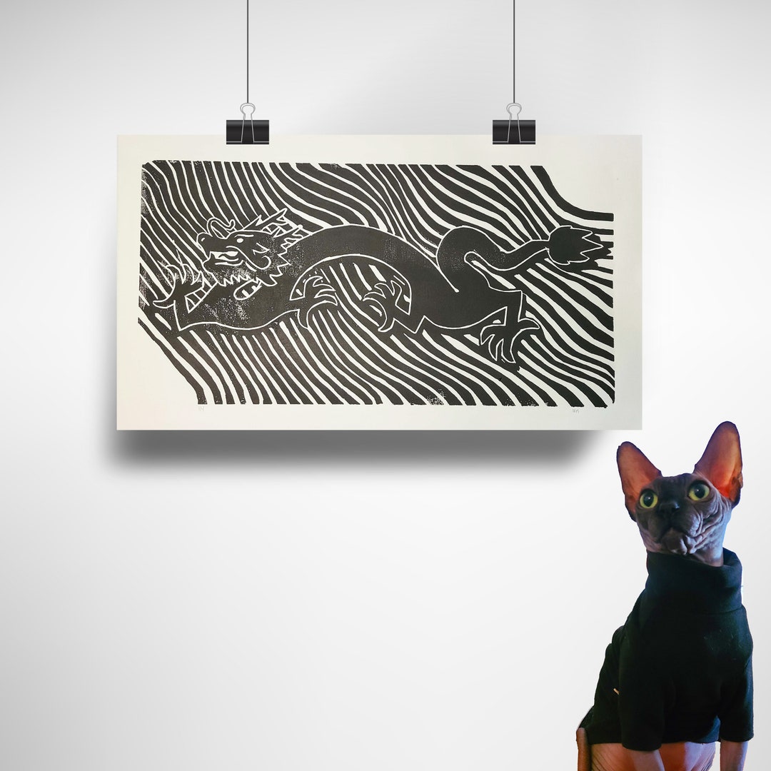 Asian Style Dragon Woodblock Print Limited Edition Handmade Original ...