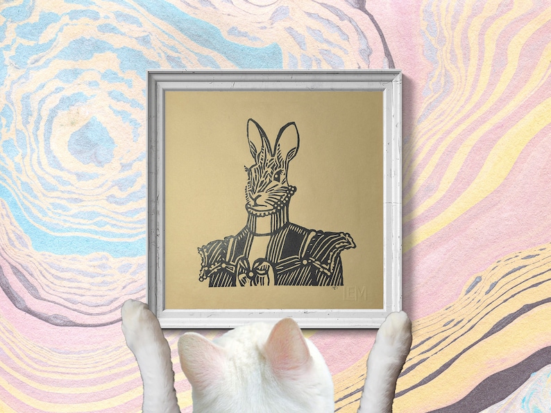 Rabbit Lady Woodblock Print Original Art Open Edition - Etsy