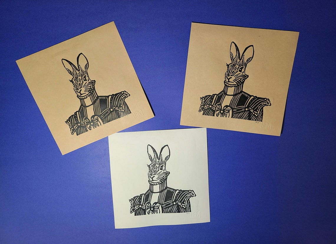 Rabbit Lady Woodblock Print Original Art Open Edition - Etsy
