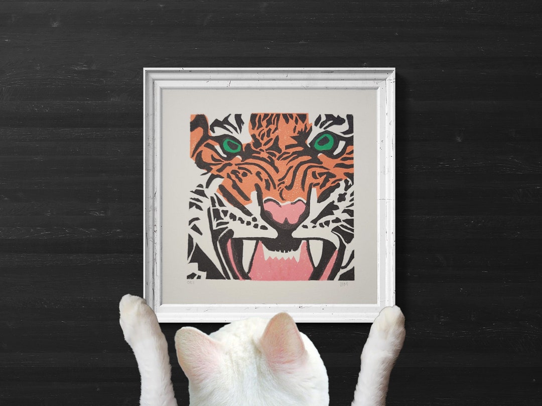 Tiger Face Woodcut Print Open Edition - Etsy