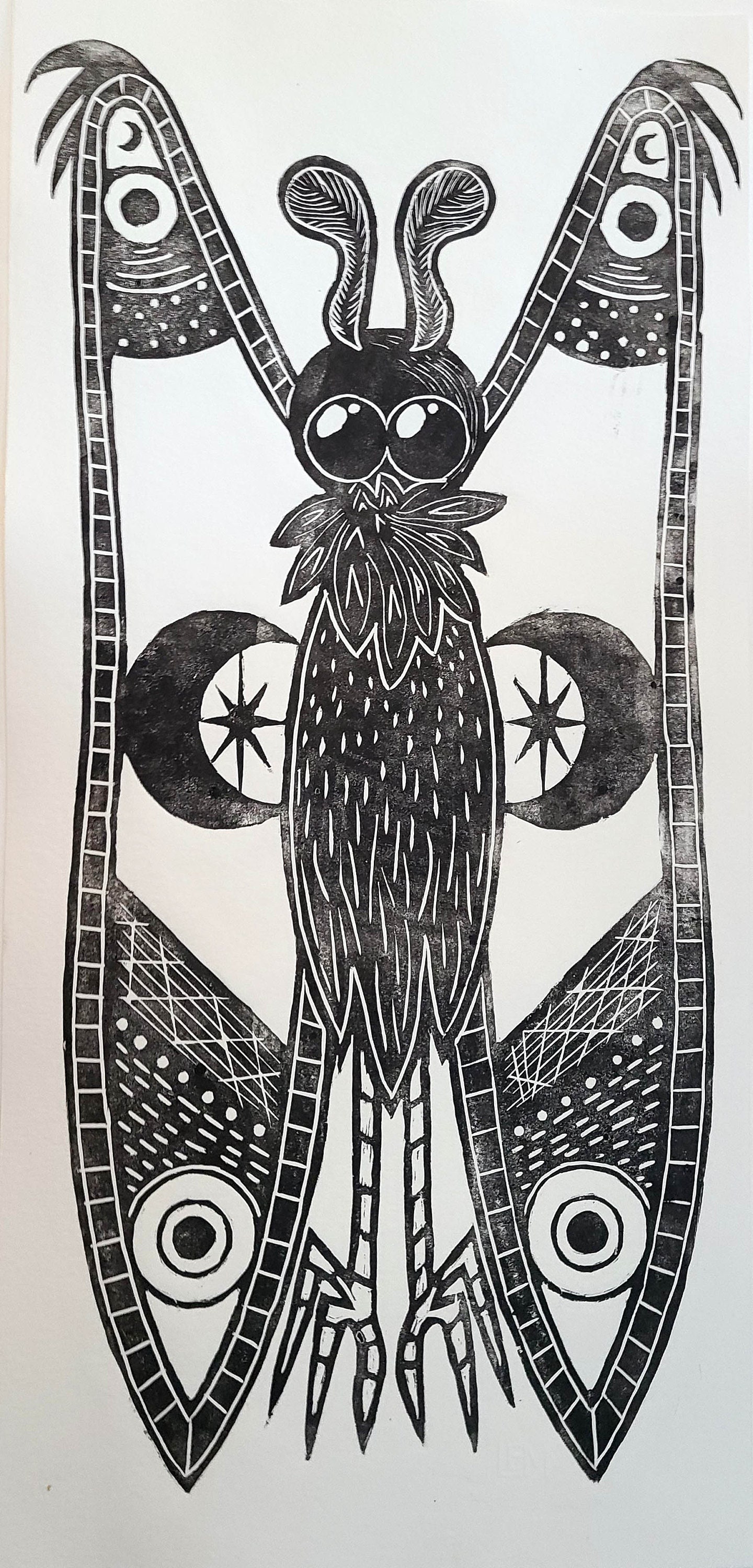 Mothman Cryptid Original Woodblock Print Limited Edition Art Print - Etsy