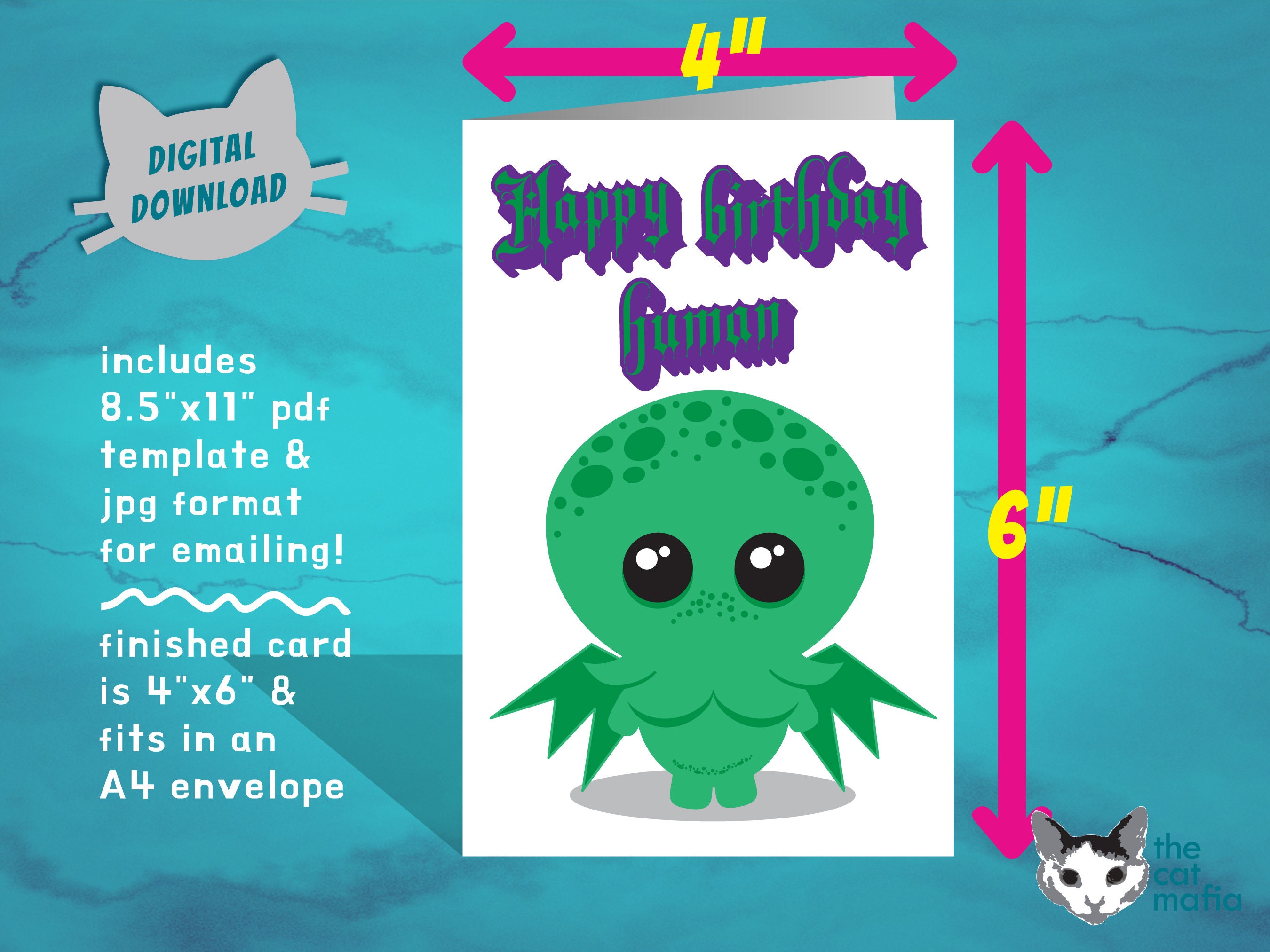 Cthulu Cryptid Birthday Card Digital, Download Printable Cryptid ...