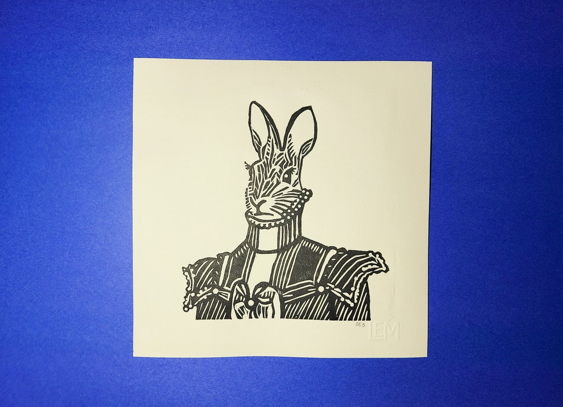 Rabbit Lady Woodblock Print Original Art Open Edition - Etsy