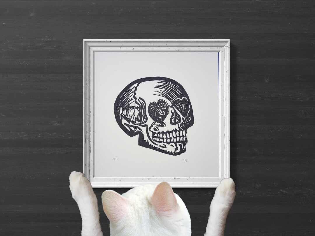 Heart Skull Woodcut Print Open Edition "love Seeing You" - Etsy