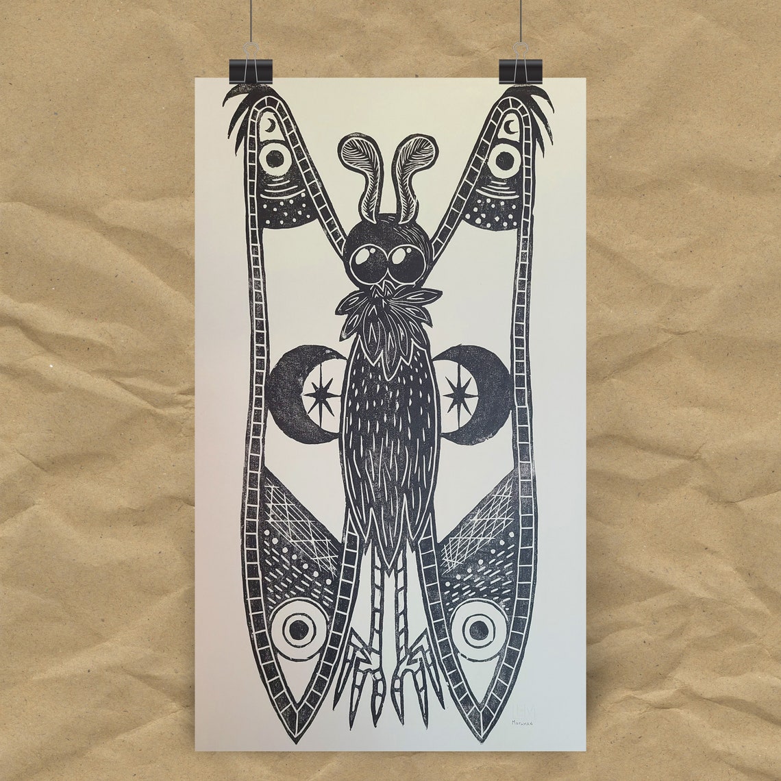 Mothman Cryptid Original Woodblock Print Limited Edition Art Print - Etsy