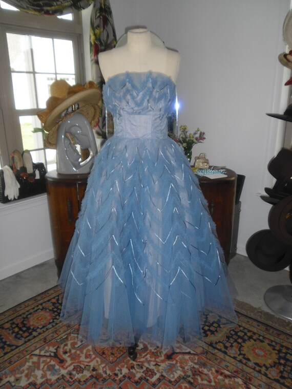 Items similar to 1950s Vintage Strapless Dress Prom Party Bridesmaid ...