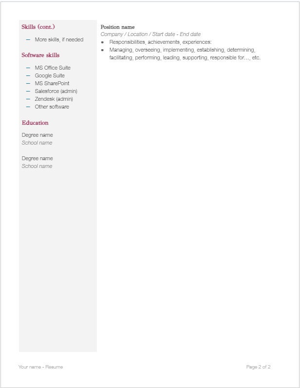 2-page Resume, CV Templates in 3 Colors (blue-green/burgundy) and 2 ...