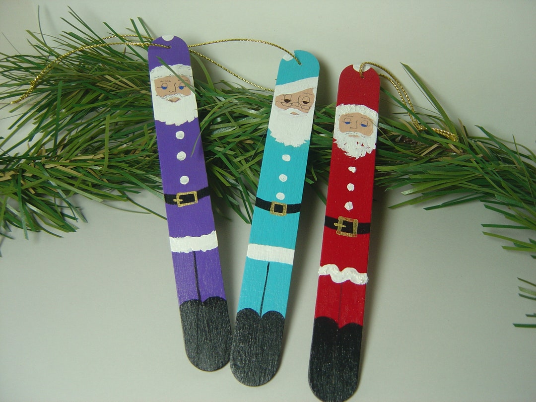 SANTAS Craft Stick Hand Painted Set of 3 Assorted - Etsy