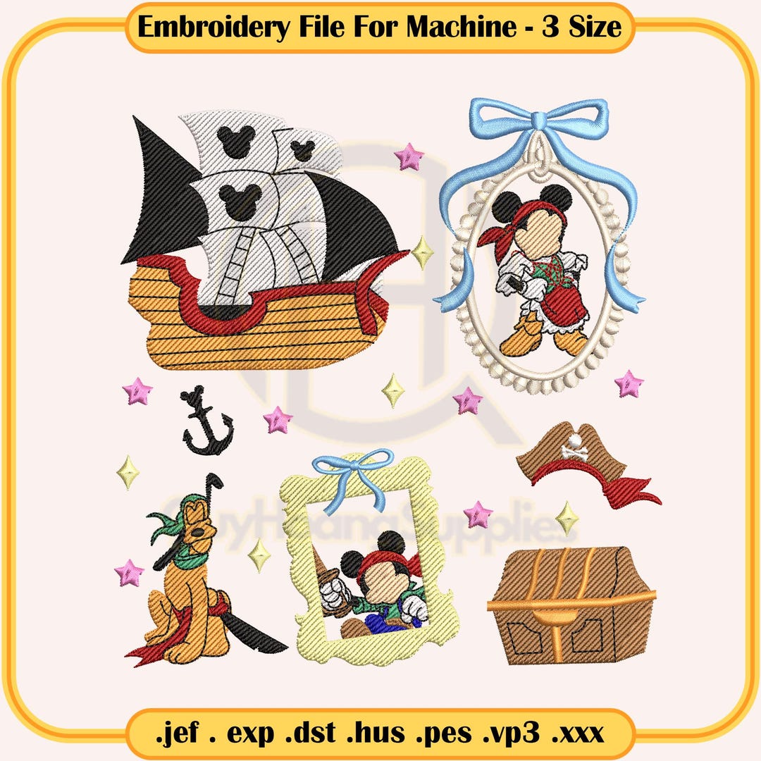 Magic Kingdom Embroidery Design, Mouse Cartoon Pirate Embroidery Design ...