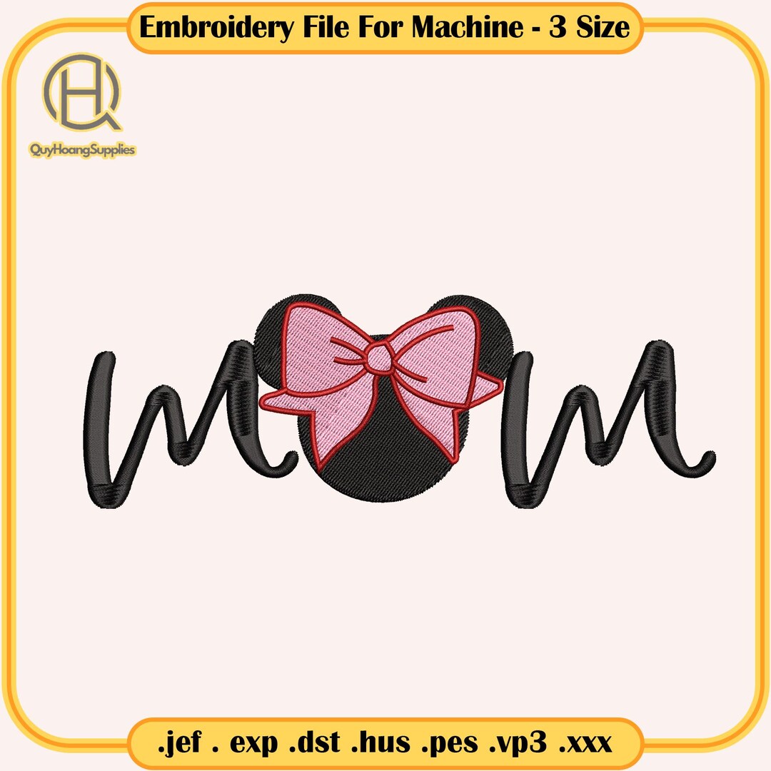 Mother Day Embroidery Design, Mouse Cartoon Mom Embroidery Design, Girl ...
