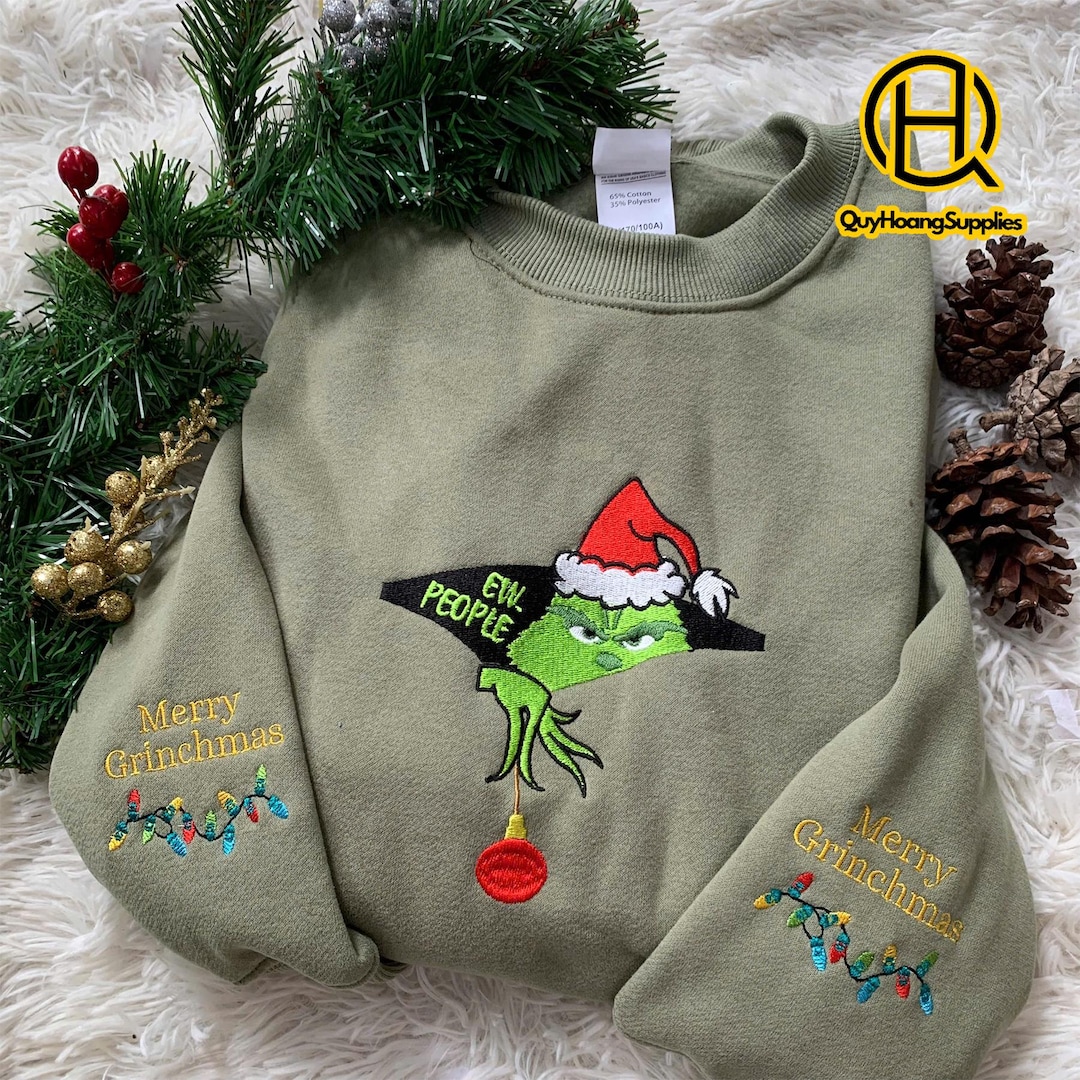 Green Monster Ew People Embroidered Sweaters, Christmas Embroidered ...