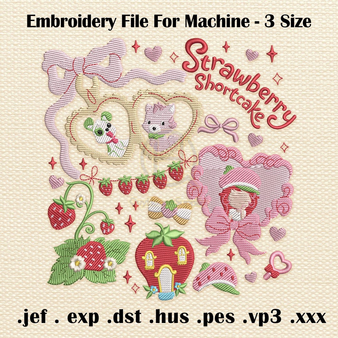 Strawberry Mirror Embroidery Design, Retro Movie Cartoon Embroidery ...