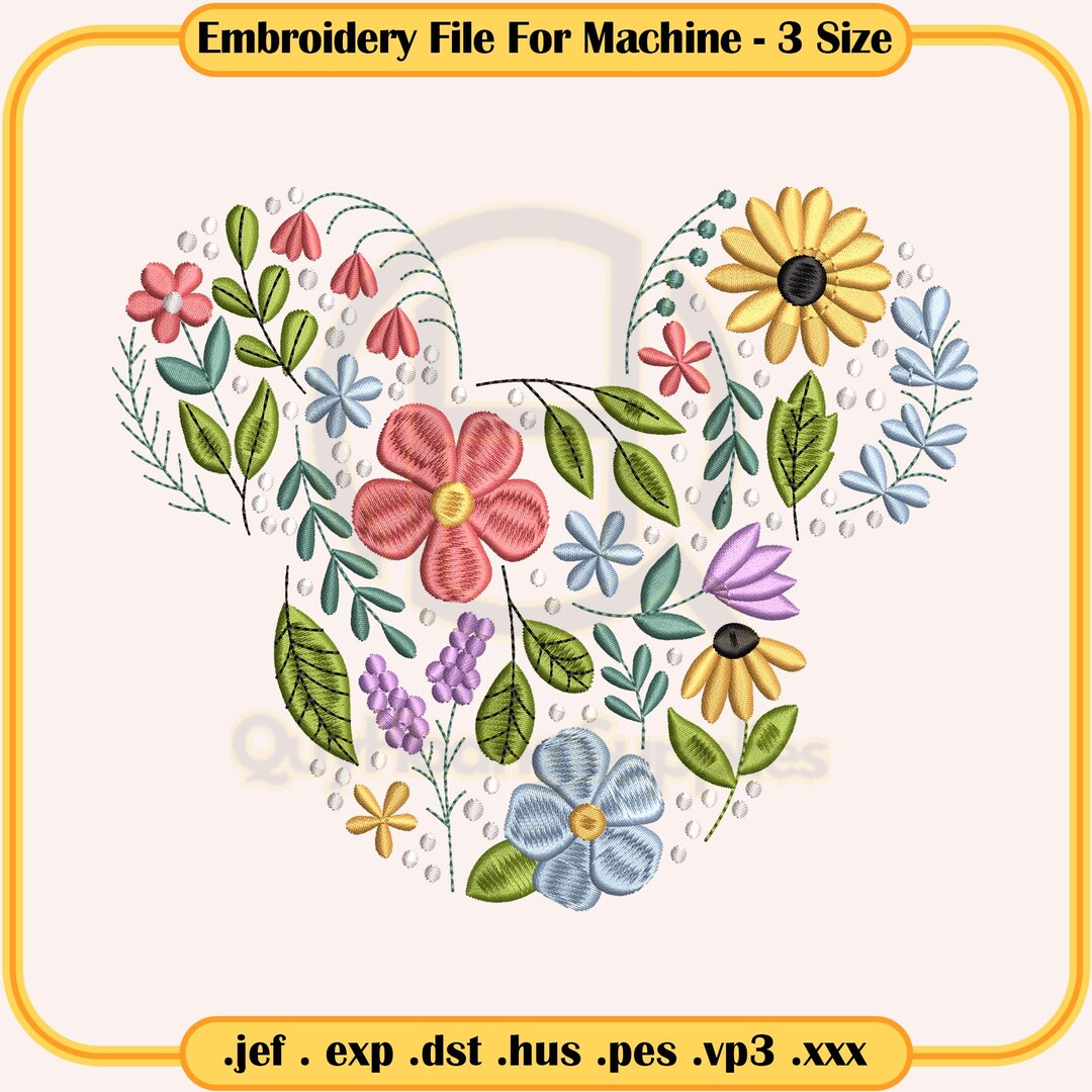 Floral Mouse Head Embroidery Design, Magical Kingdom Embroidery Design ...