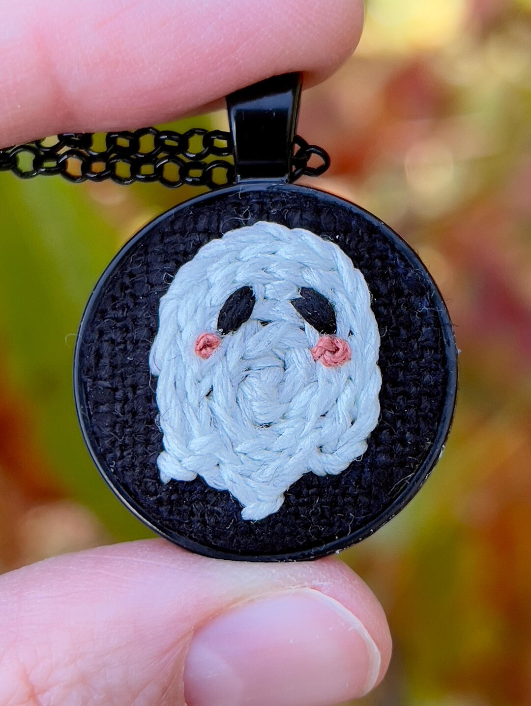 Embroidered Glow in the Dark Ghostie Necklace, Ghost Jewelry, Halloween ...
