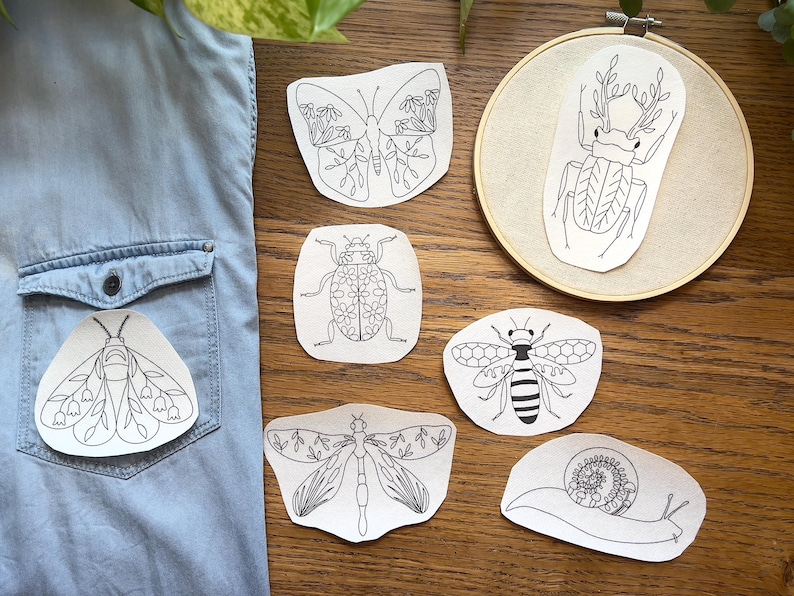 Bug Stick and Stitch Embroidery Patterns Pack of 7, Hand Embroidery ...