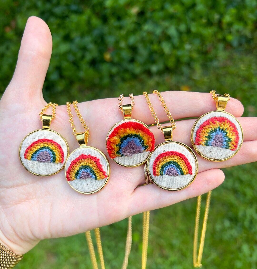 Embroidered Rainbow Pendant, Pride Month Jewelry, Happy Pride Month ...