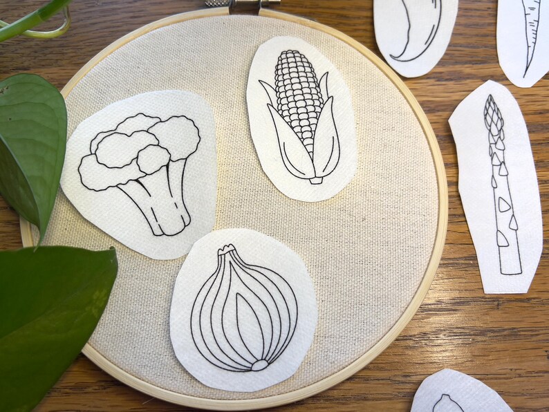 Vegetable Stick and Stitch Embroidery Patterns, Pack of 15, Garden ...