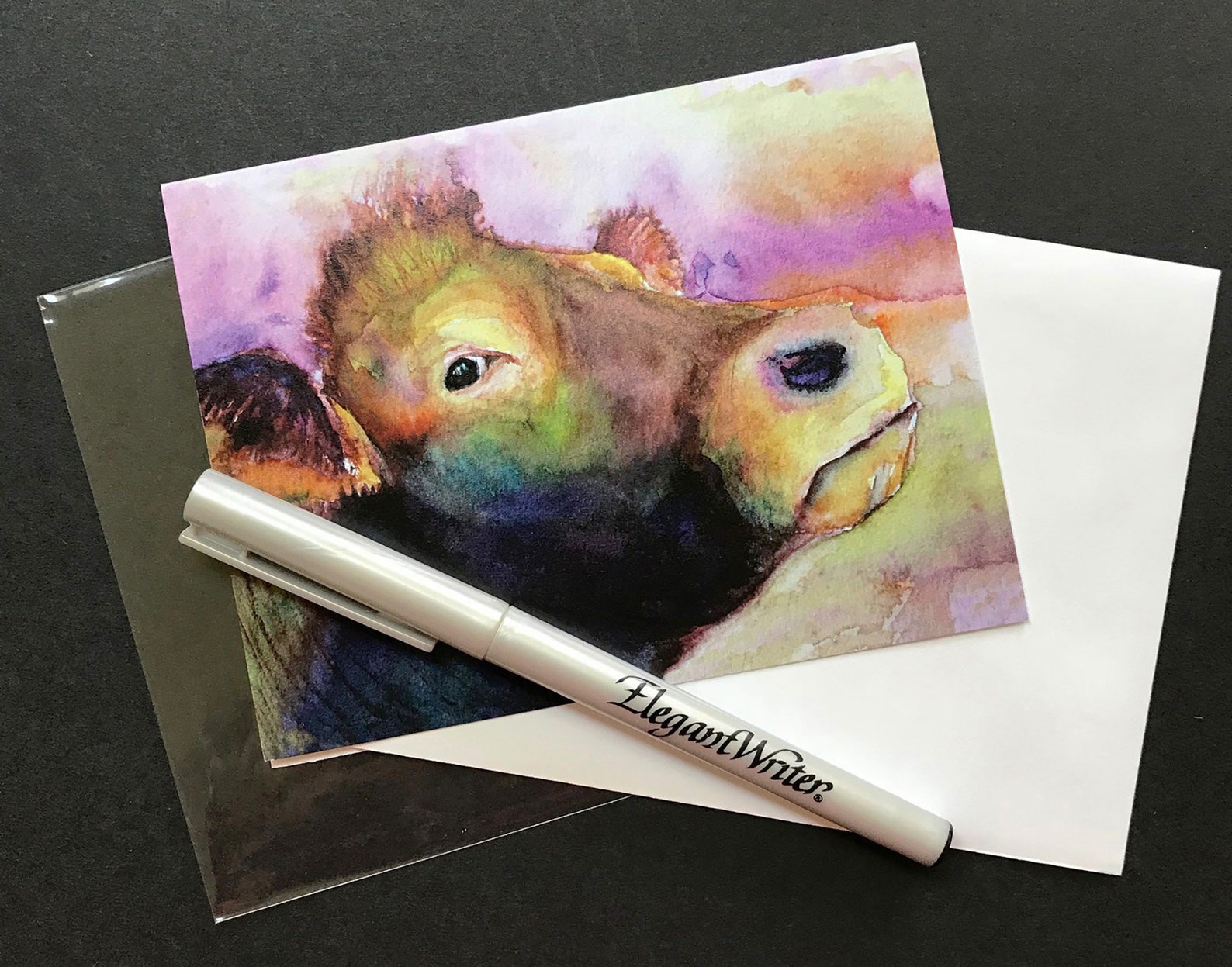 5 Cow Card Pack Colorful Cow Cards Jersey Cow Art | Etsy