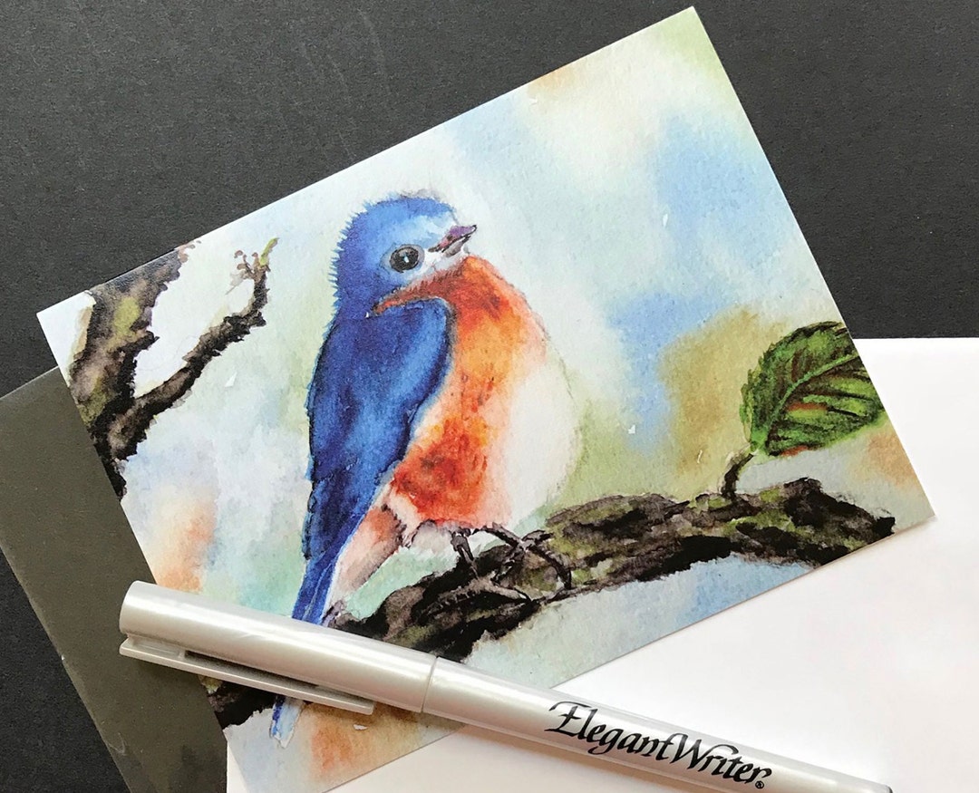 5 Bluebird Cards, Bluebird Blank Cards, 5 Note Card Set, Watercolor ...
