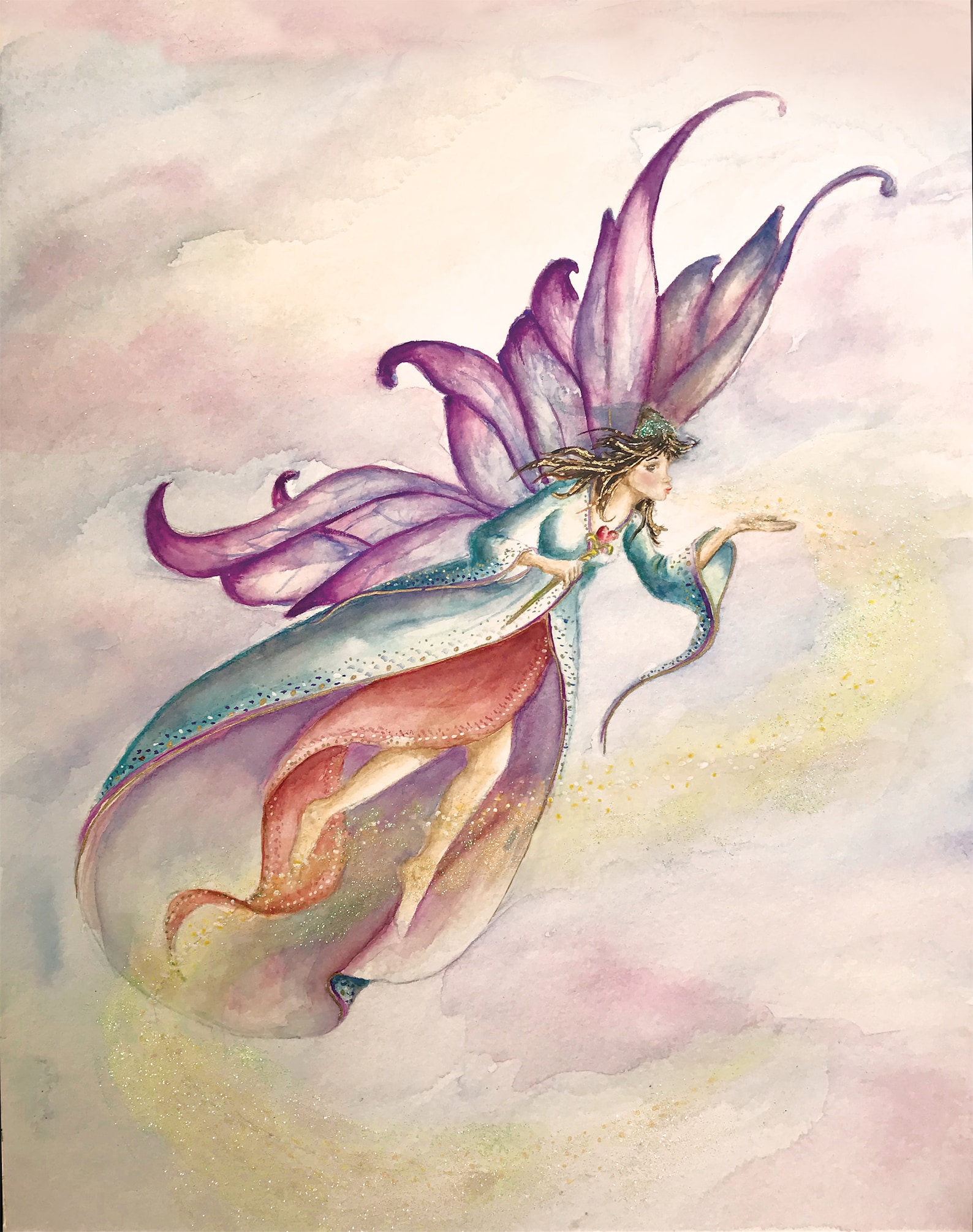 Watercolor Fairy, Faery Painting, Colorful Fantasy Art, Purple Teal ...
