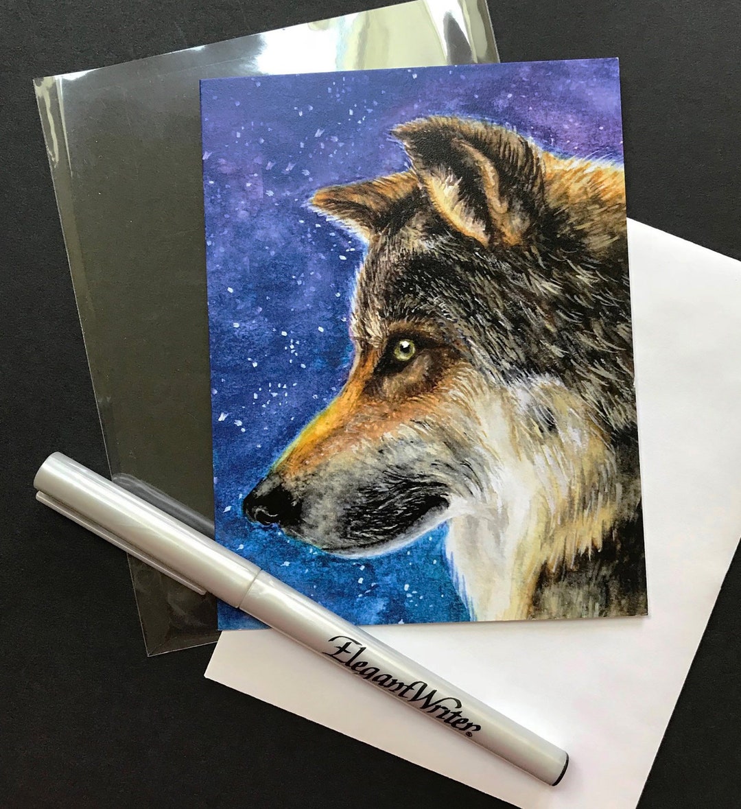 5 Gray Wolf Cards, 5 Woodland Cards, Wolf Art Card Set, Watercolor Wolf ...