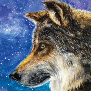 5 Gray Wolf Cards, 5 Woodland Cards, Wolf Art Card Set, Watercolor Wolf ...