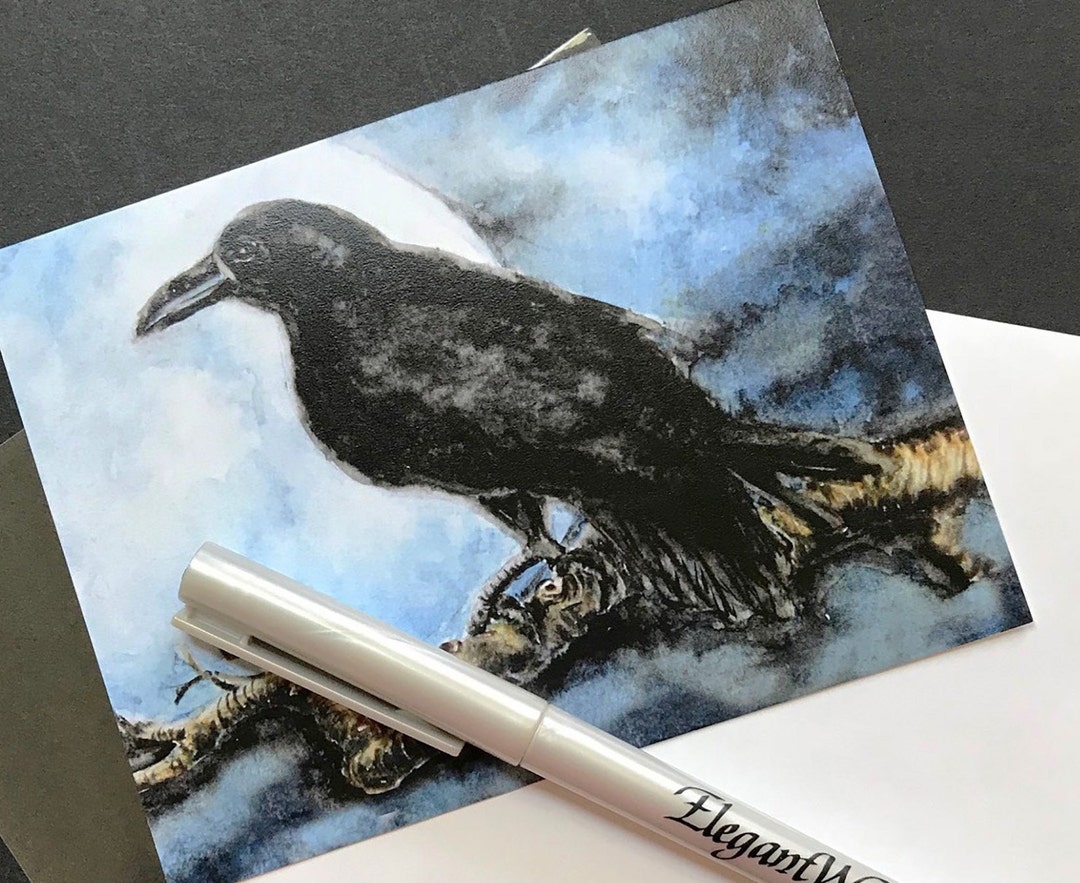 5 Black Raven Cards, Raven Totem Cards, Native American Art, 5 Blank ...