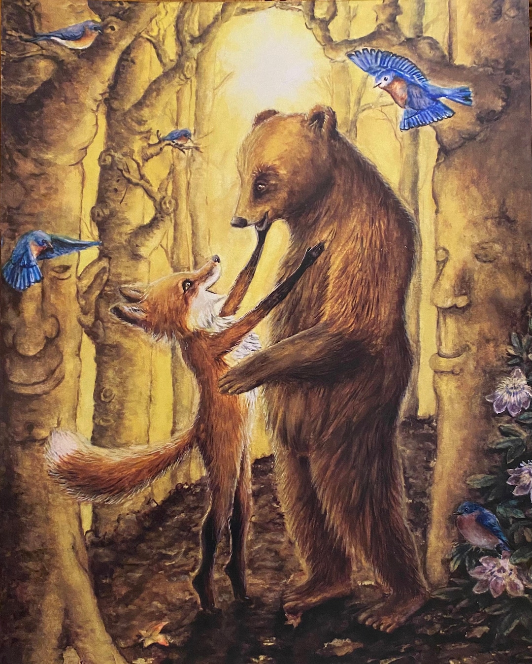 Bear Fox Print, Romantic Animal Art, Storybook, Romantic Watercolor ...