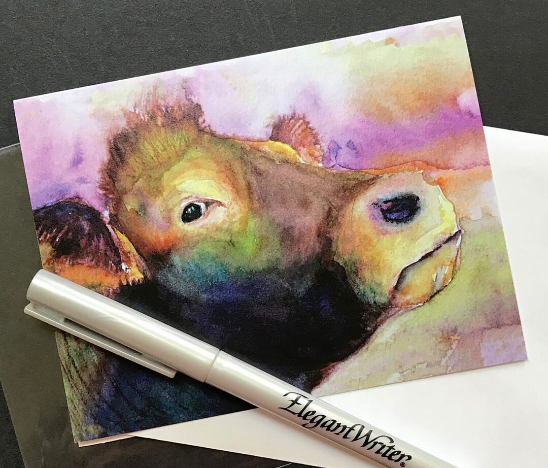 5 Cow Card Pack, Colorful Cow Cards, Jersey Cow Art, Watercolor Cards ...