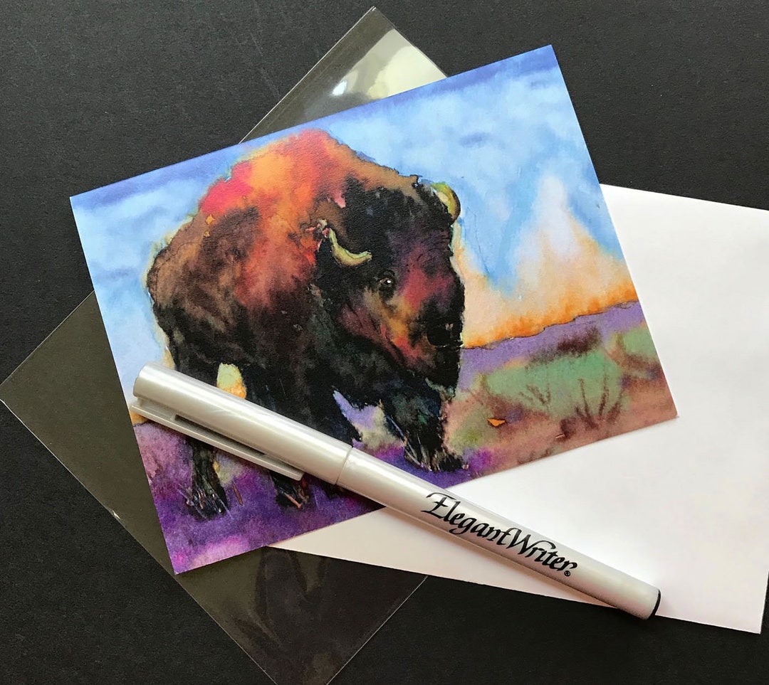 5 Buffalo Blank Cards, 5 Bison Art Cards, Tatanka Card Set, Watercolor ...
