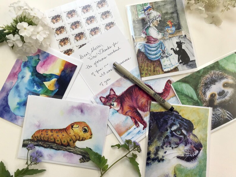 5 Pack Leopard Cards,snow Leopard Cards, Blank Note Cards, With ...