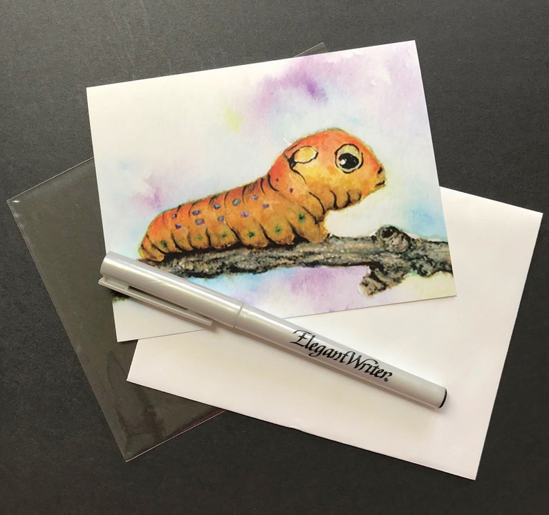 5 Caterpillar Cards, 5 Blank Note Cards, Inchworm Card Set, Watercolor ...