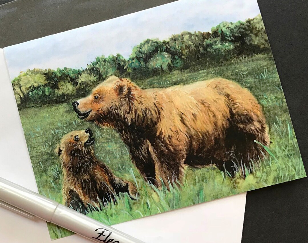5 Grizzly Bear Cards, Brown Bear Cards, 5 Bear Note Card Set ...