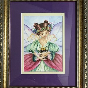 Fairy Lady Print, Watercolor Fairy, Fairy and Bee, Purple Winged Fairy ...
