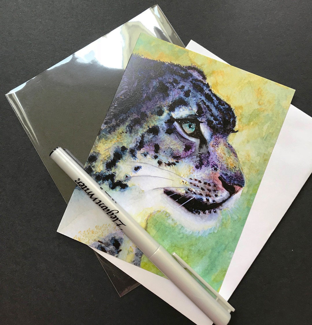 5 Pack Leopard Cards,snow Leopard Cards, Blank Note Cards, With ...